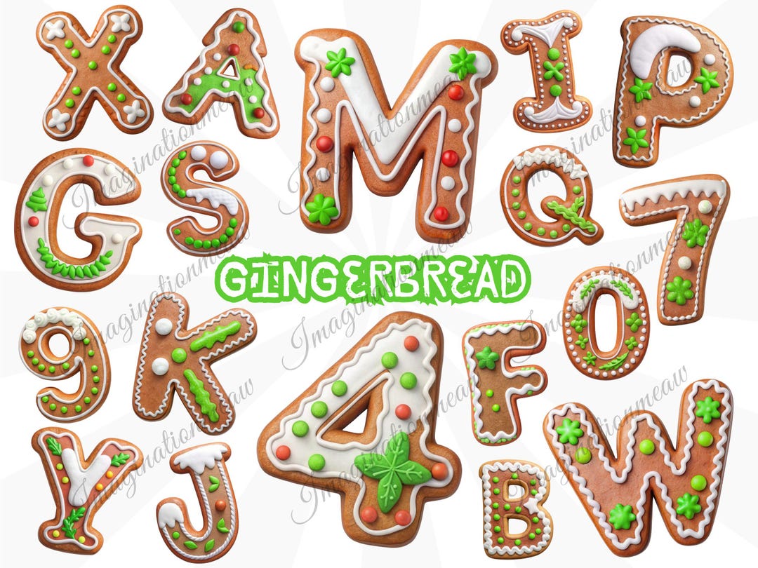 Gingerbread Letters & Numbers Clipart Set, Christmas Alphabet ...