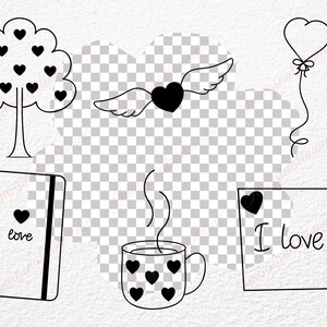 30 Valentines Day Doodle SVG, Romantic Heart and Love Clipart ...