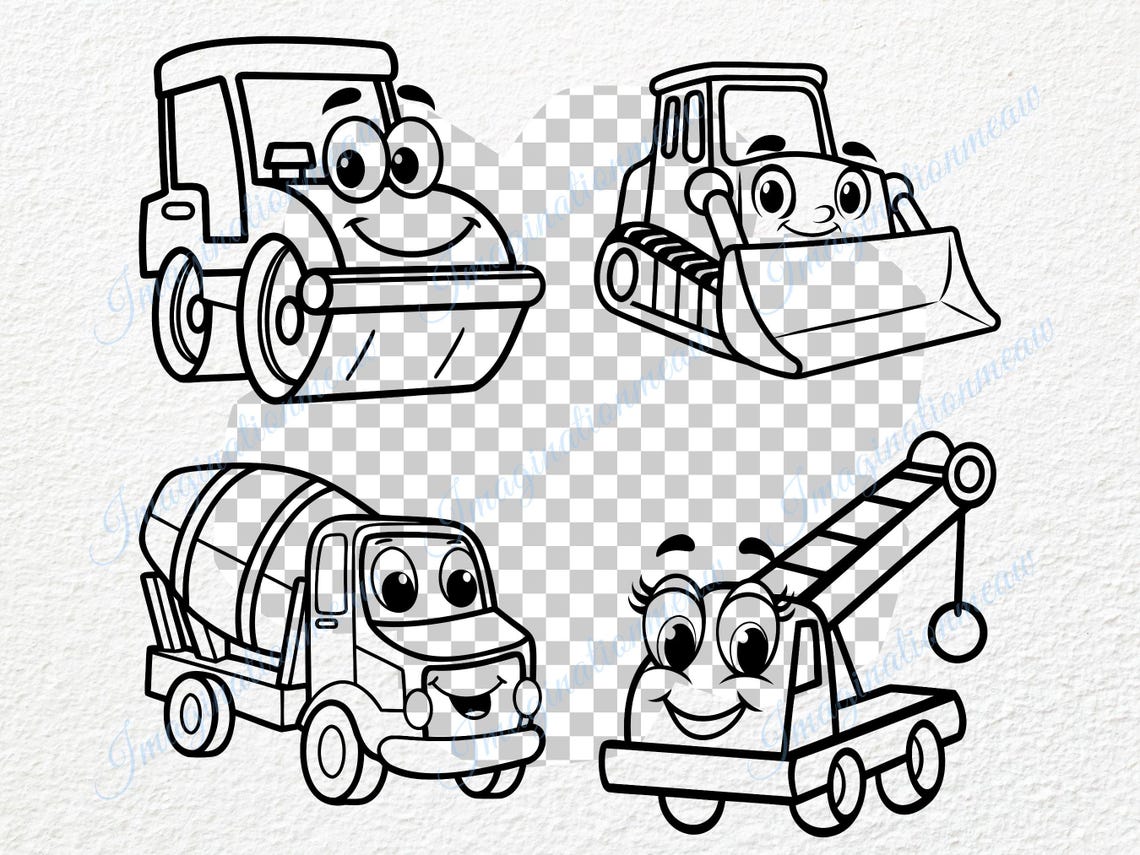 20 Cute Construction Vehicles SVG, Cartoon Truck Clipart, Construction ...