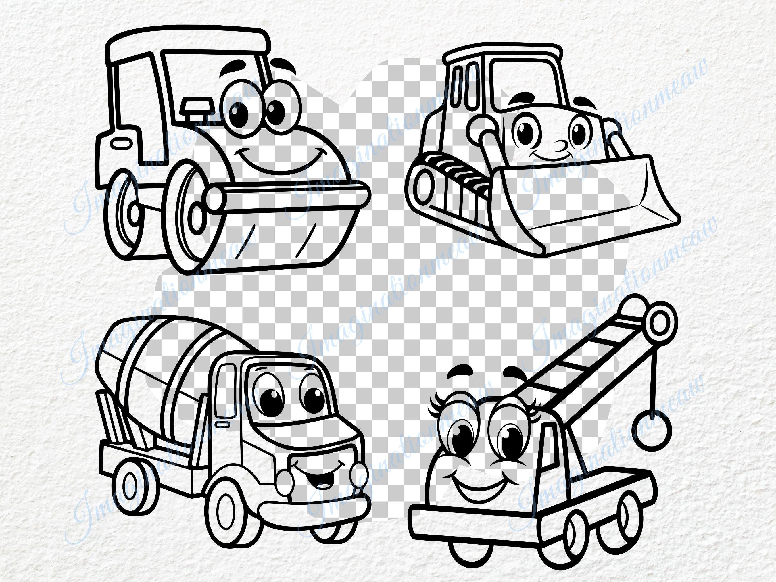 20 Cute Construction Vehicles SVG, Cartoon Truck Clipart, Construction ...