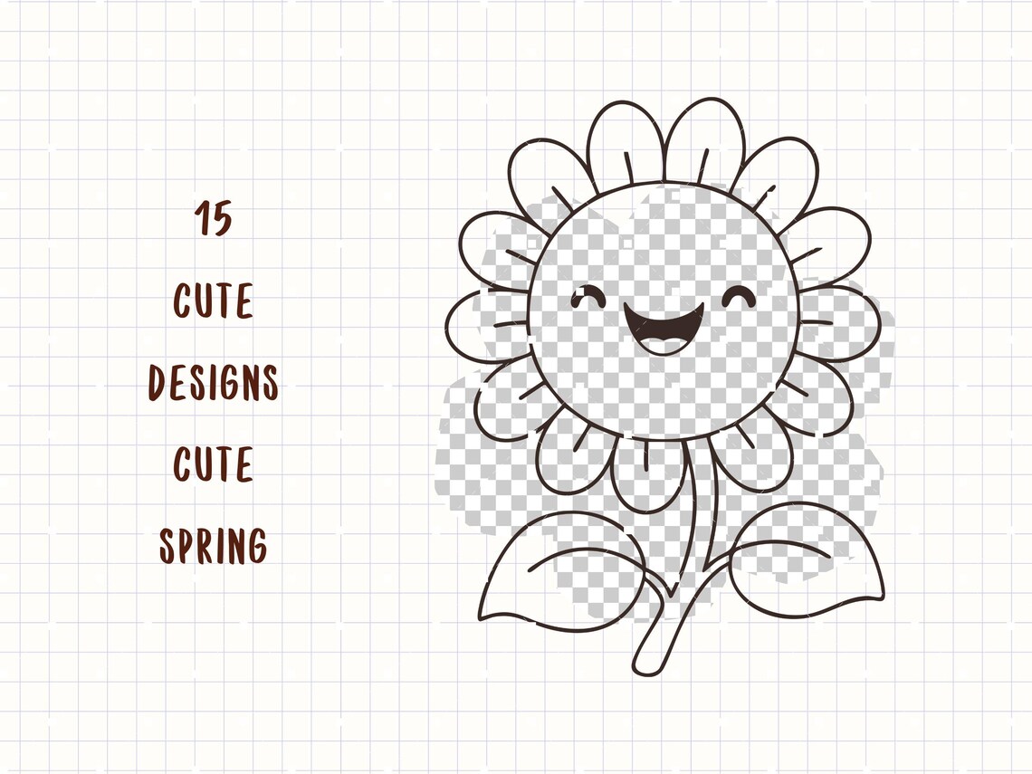 Cute Spring Clipart, Kawaii Flower Garden SVG Bundle, Hand Drawn Spring ...