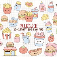 Digital Food Stamp Set – Kawaii Pizza, Taco, Donut, Popcorn and Hotdog ...