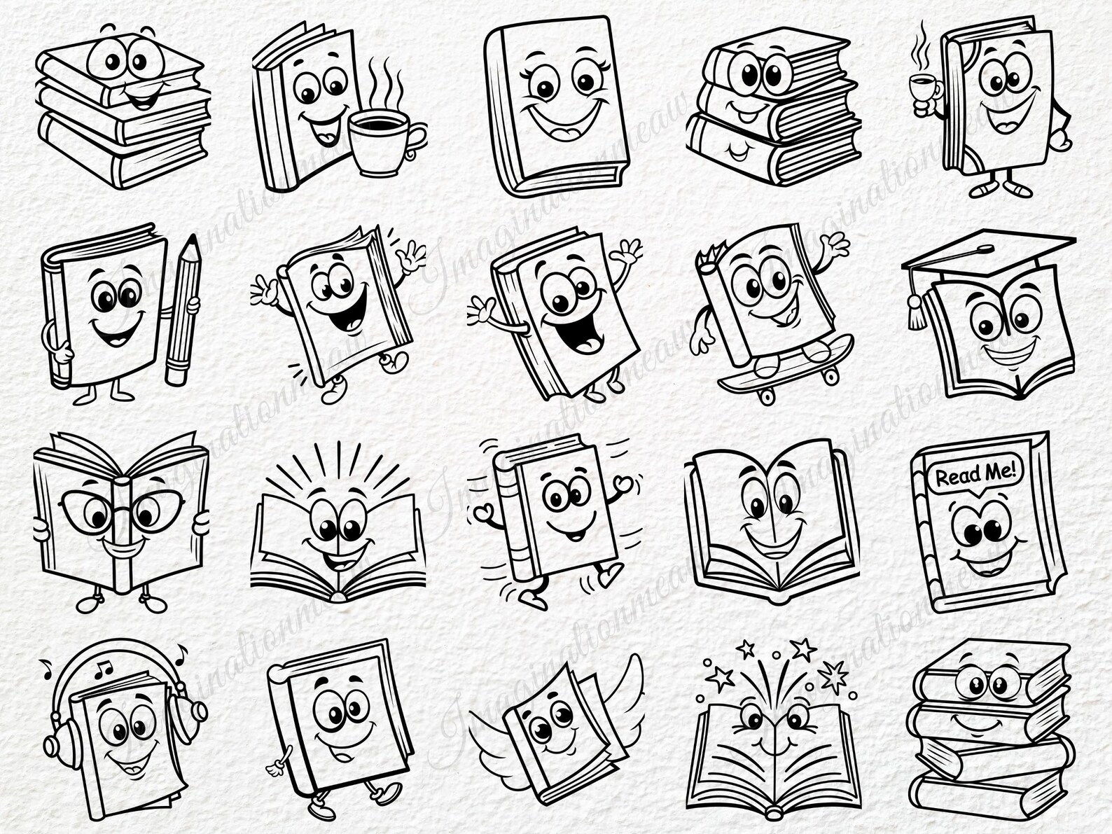 20 Cute Book SVG Designs, Cartoon Reading Clipart Bundle - Etsy