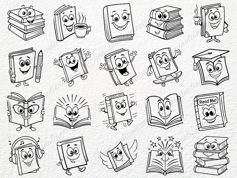 20 Cute Book SVG Designs, Cartoon Reading Clipart Bundle - Etsy