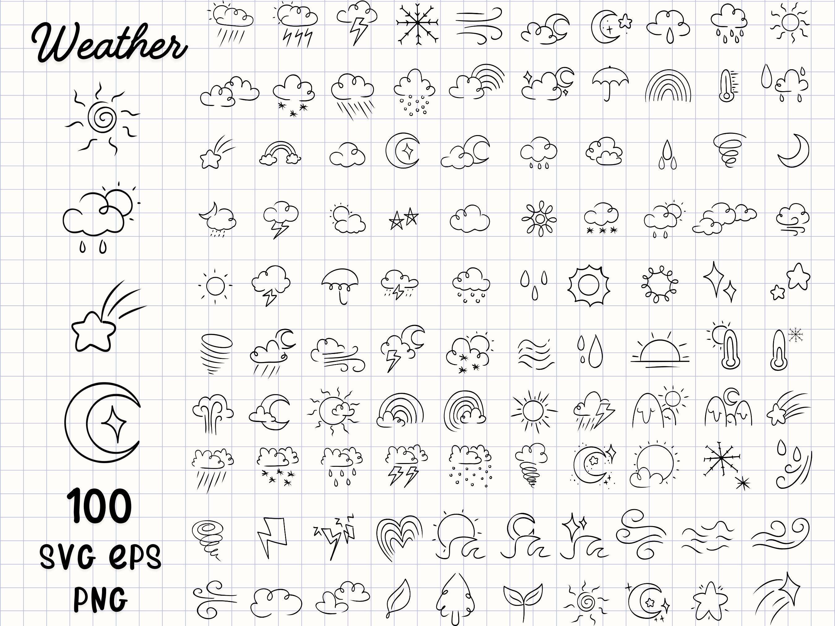 Weather Clipart, Sun and Cloud SVG, Storm Icons PNG, Rainy Day Graphics ...