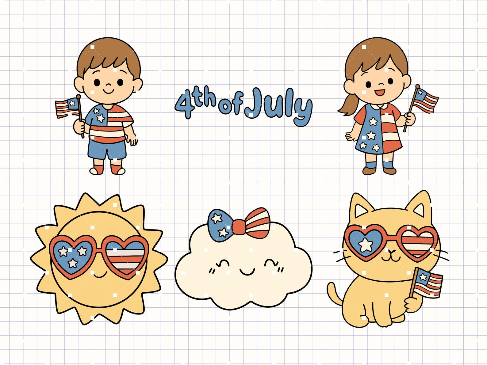 4th of July Clipart, Cute USA Independence Svg, Kawaii Patriotic ...