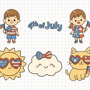 4th of July Clipart, Cute USA Independence Svg, Kawaii Patriotic ...