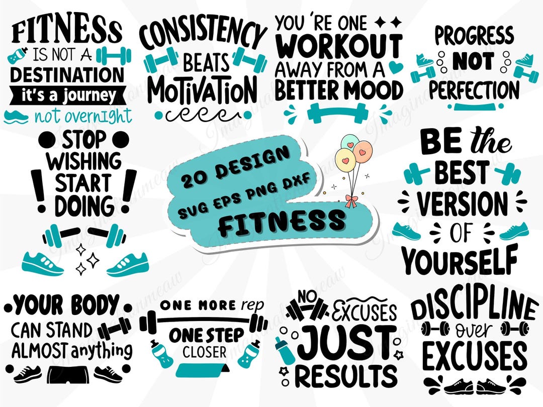 20 Fitness SVG Design Bundle, Motivational Workout Quotes, Exercise SVG ...