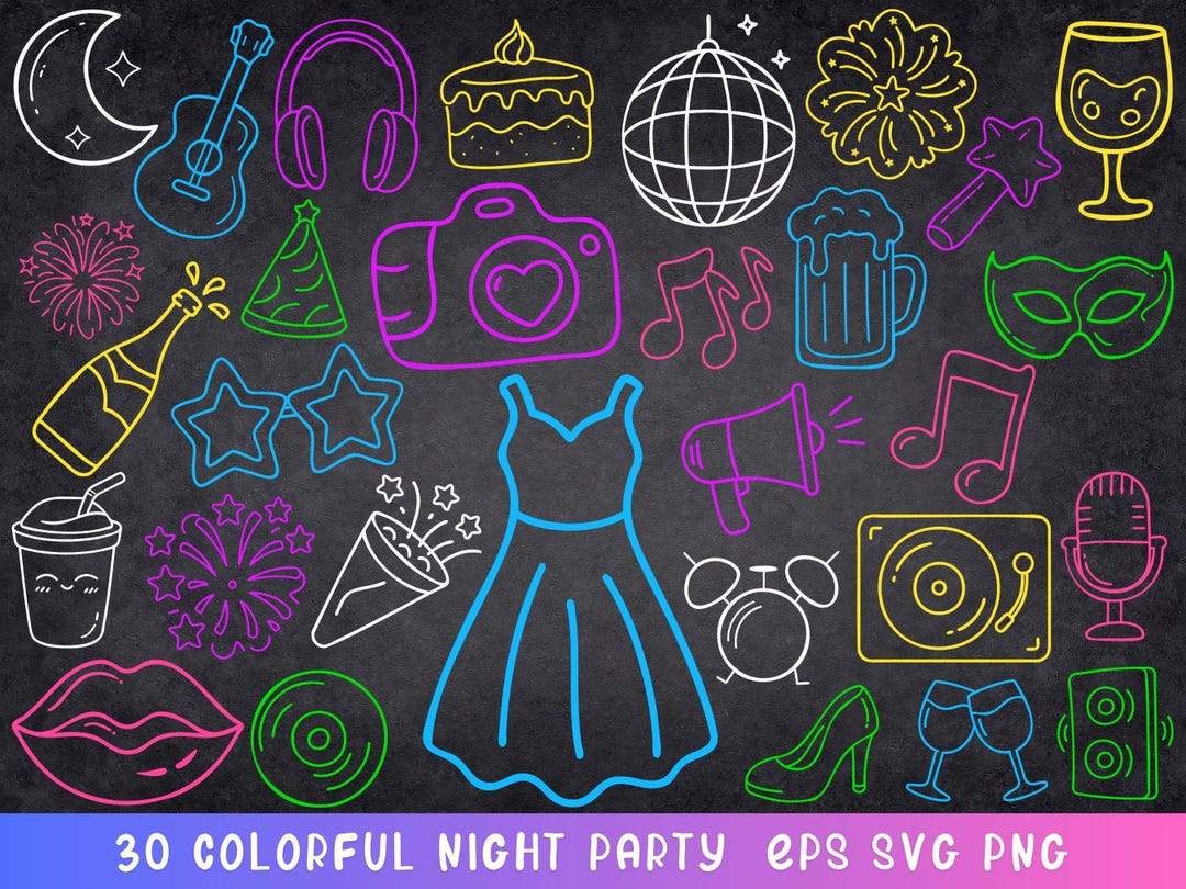 Colorful Party Clipart, Celebration Svg, Night Party Clipart, Disco ...