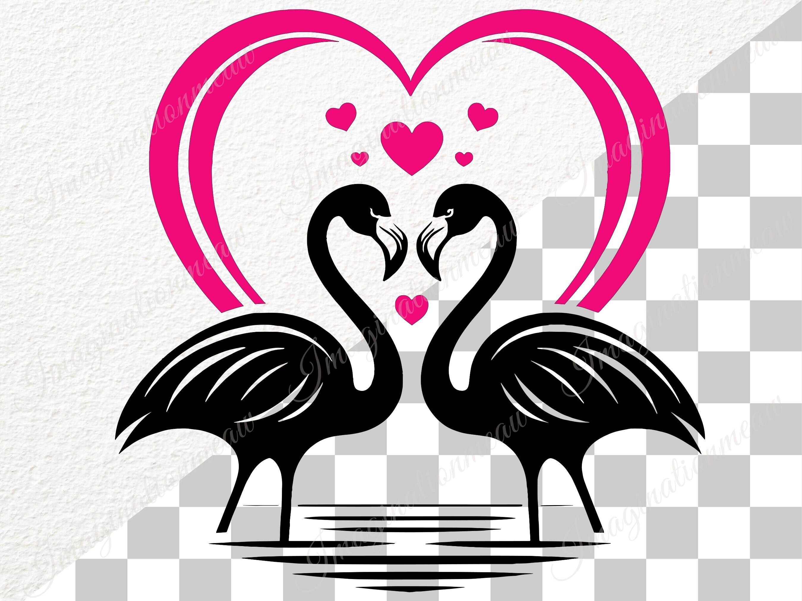 Flamingos Kissing SVG, Two Flamingo Heart SVG, Valentine Heart ...