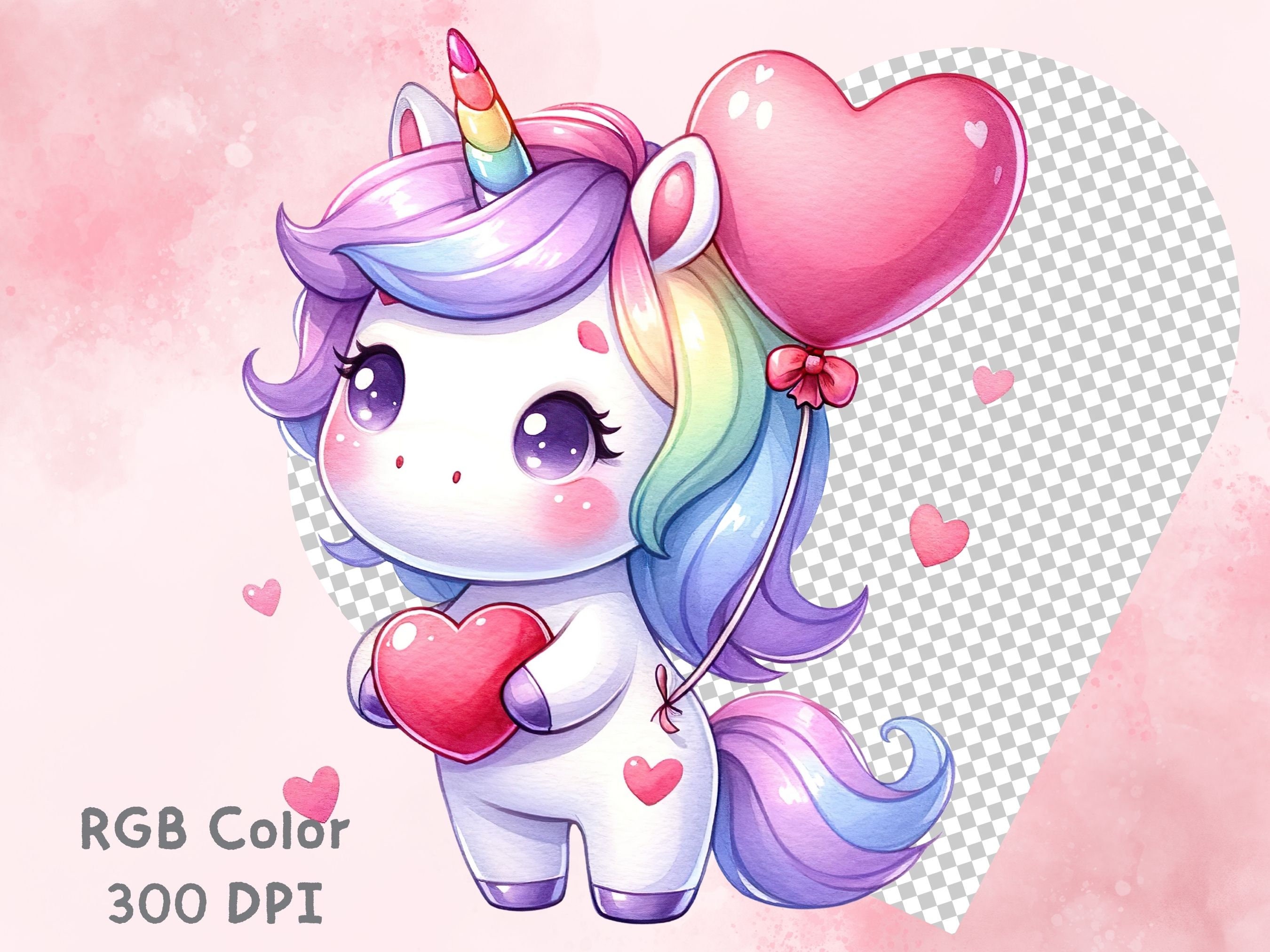 Watercolor Valentines Unicorn Collection Clipart, Unicorn Valentines ...