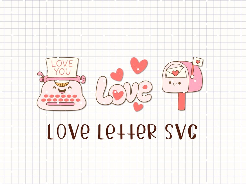 Love Letter SVG Bundle, Cute Kawaii Valentine Mail Clipart, Romantic ...