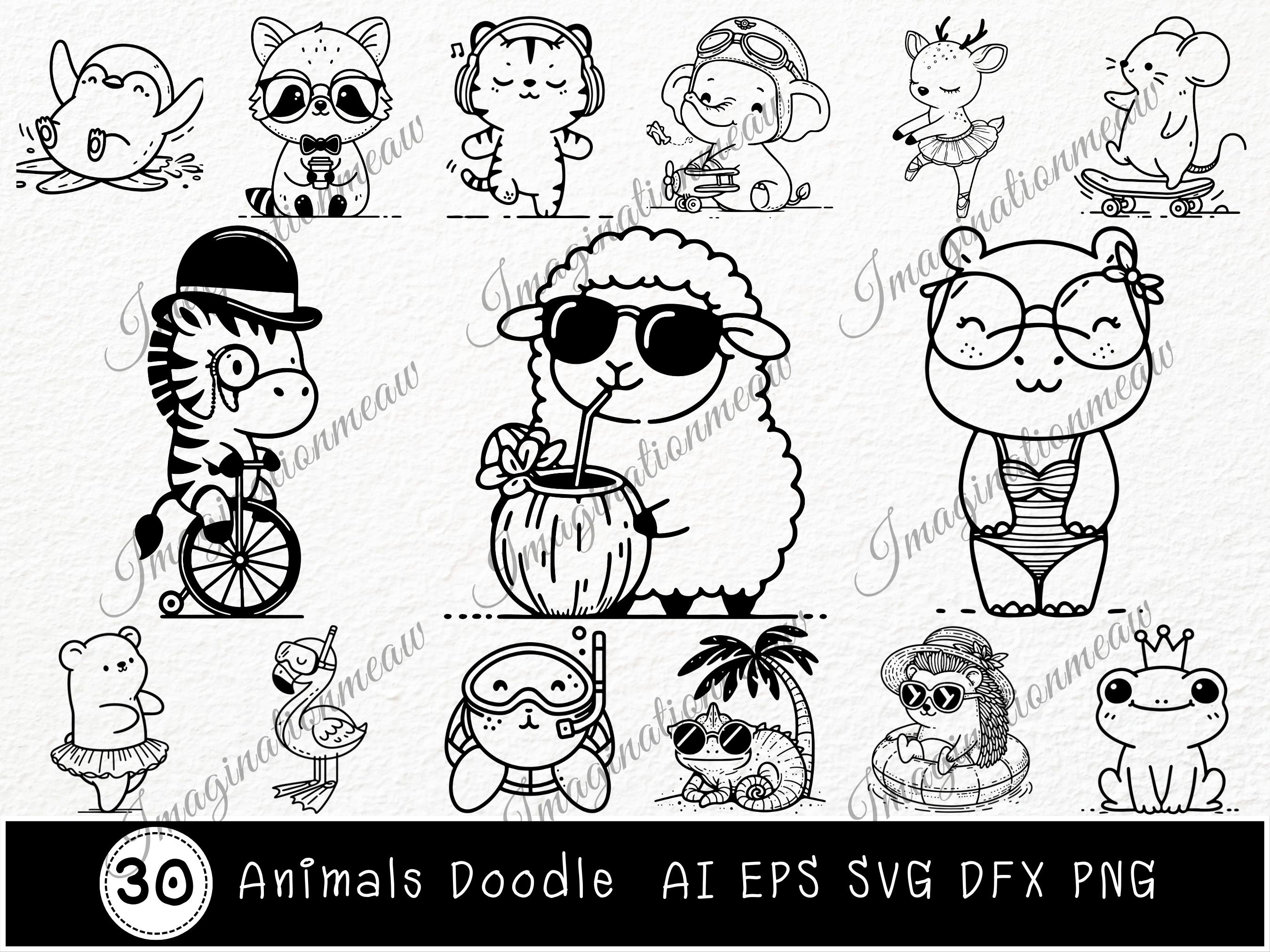 Animal Doodle Svg, Funny Animals Svg, Cute Animal Svg , Animal Clipart ...