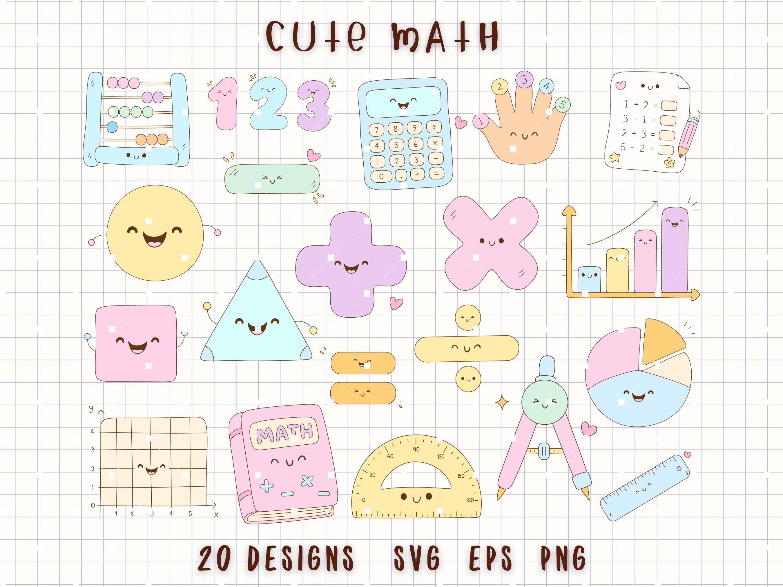 Math SVG Bundle, Cute Math Clipart PNG, Kawaii School SVG, Teacher Math ...