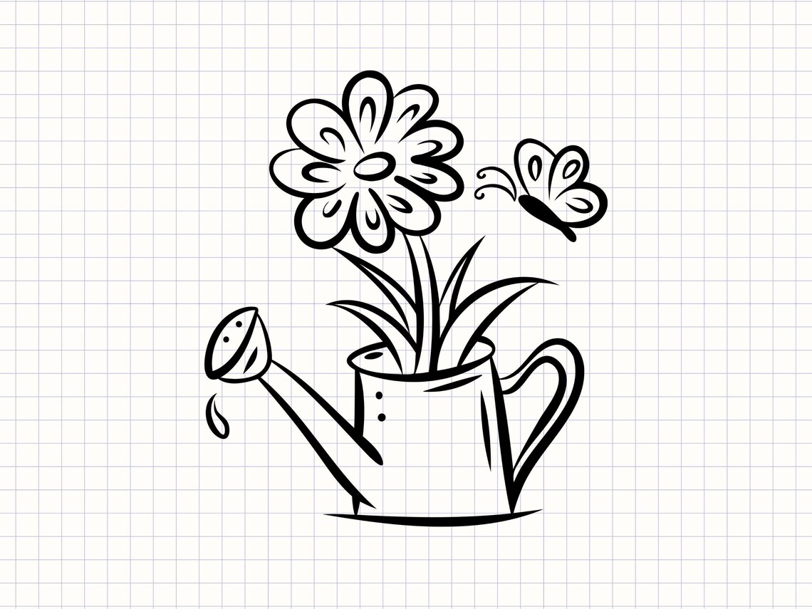 Watering Can Clipart, Garden SVG, Flower PNG, Botanical Doodles, Spring ...