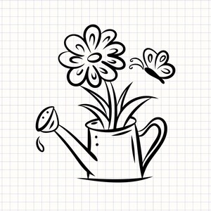 Watering Can Clipart, Garden SVG, Flower PNG, Botanical Doodles, Spring ...
