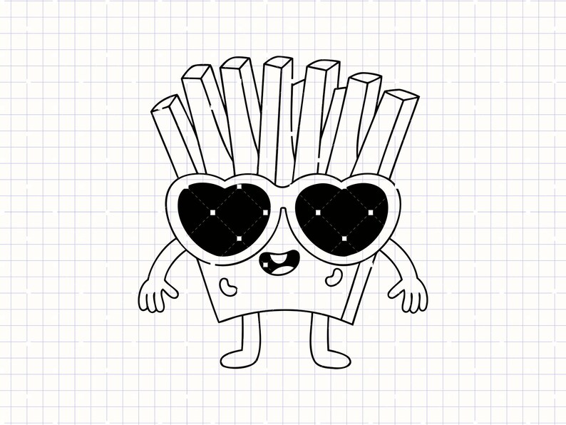 French Fries Line Art Clipart, Kawaii Fast Food SVG, Kawaii Food SVG ...