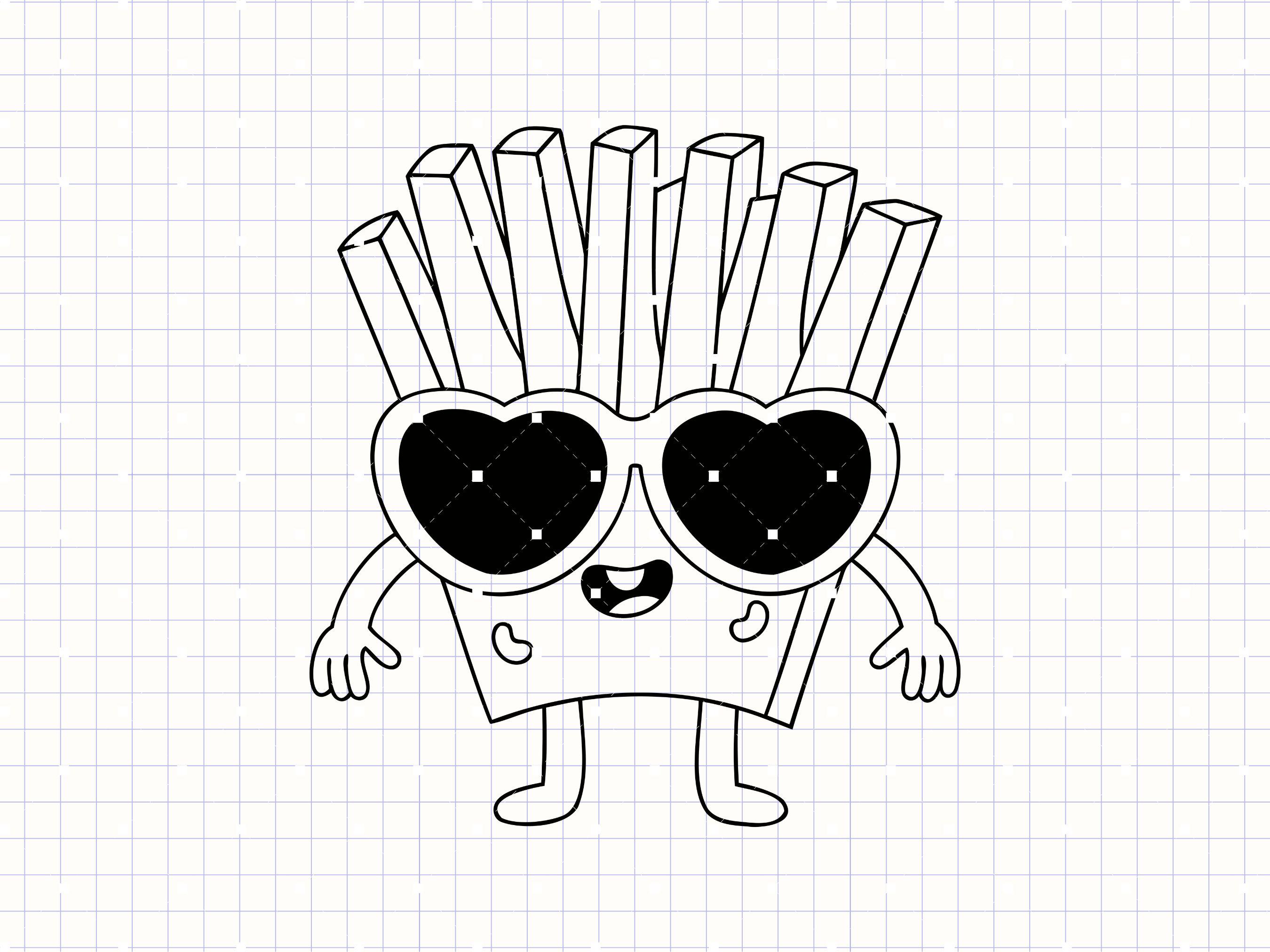 French Fries Line Art Clipart, Kawaii Fast Food SVG, Kawaii Food SVG ...
