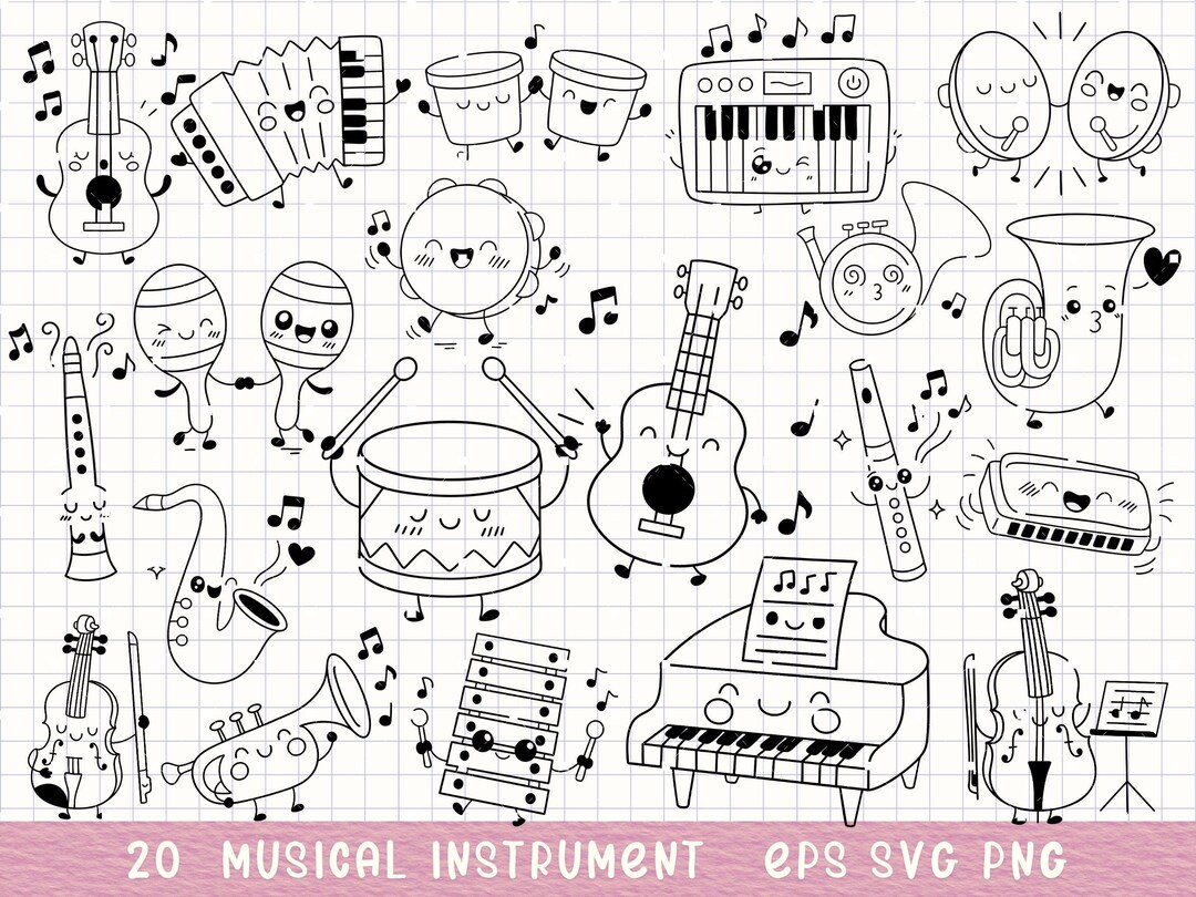 Musical Instrument Svg, Cute Music Svg, Kawaii Music Clipart, Music ...