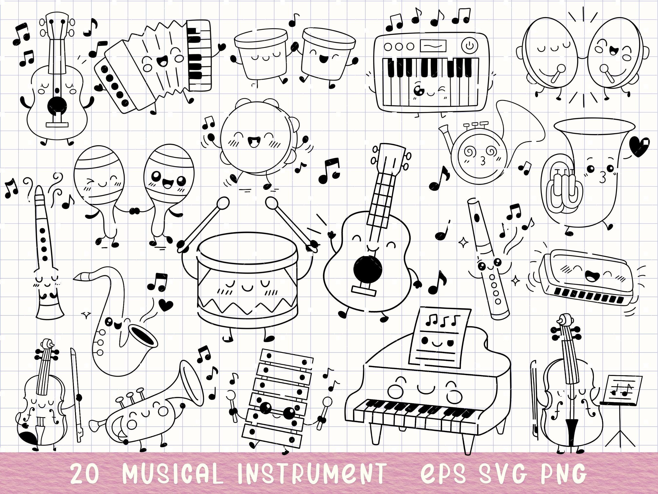 Musical Instrument Svg, Cute Music Svg, Kawaii Music Clipart, Music ...