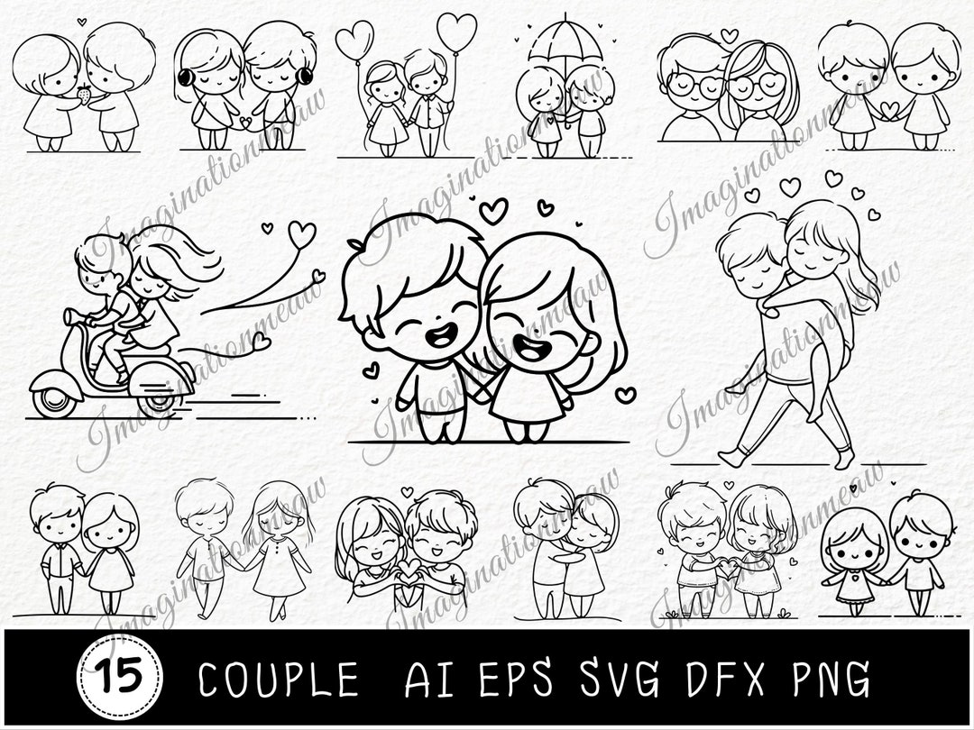 Couple Svg, Couple Face Line Art Svg, Couple Svg Bundle, Love Couple ...
