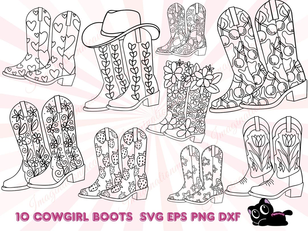 10 Cowgirl Boots SVG, Western Boot Clipart, Floral Boot Design, Country ...
