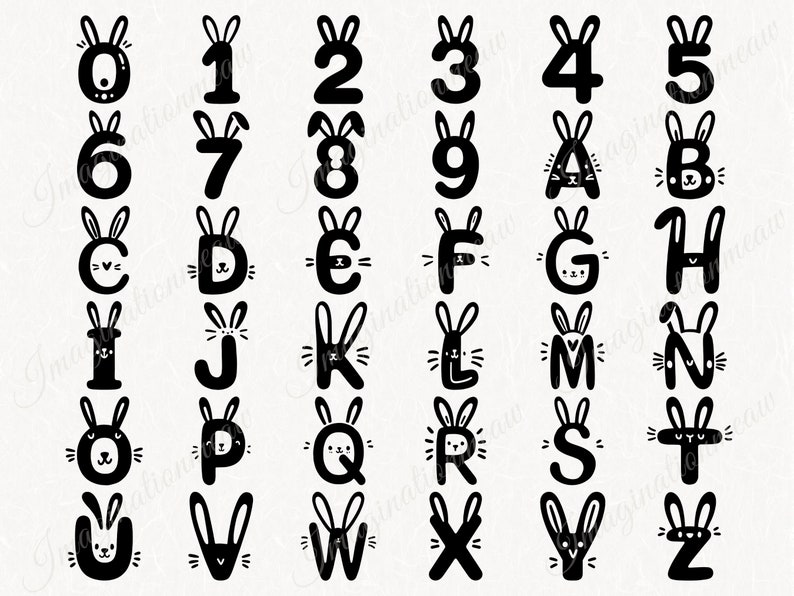 Rabbit Alphabet SVG, Rabbit Numbers Svg, Easter Bunny Alphabet SVG ...