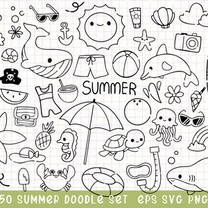 Summer Doodle Clipart, Beach SVG, Summer SVG, Ocean PNG, Tropical ...