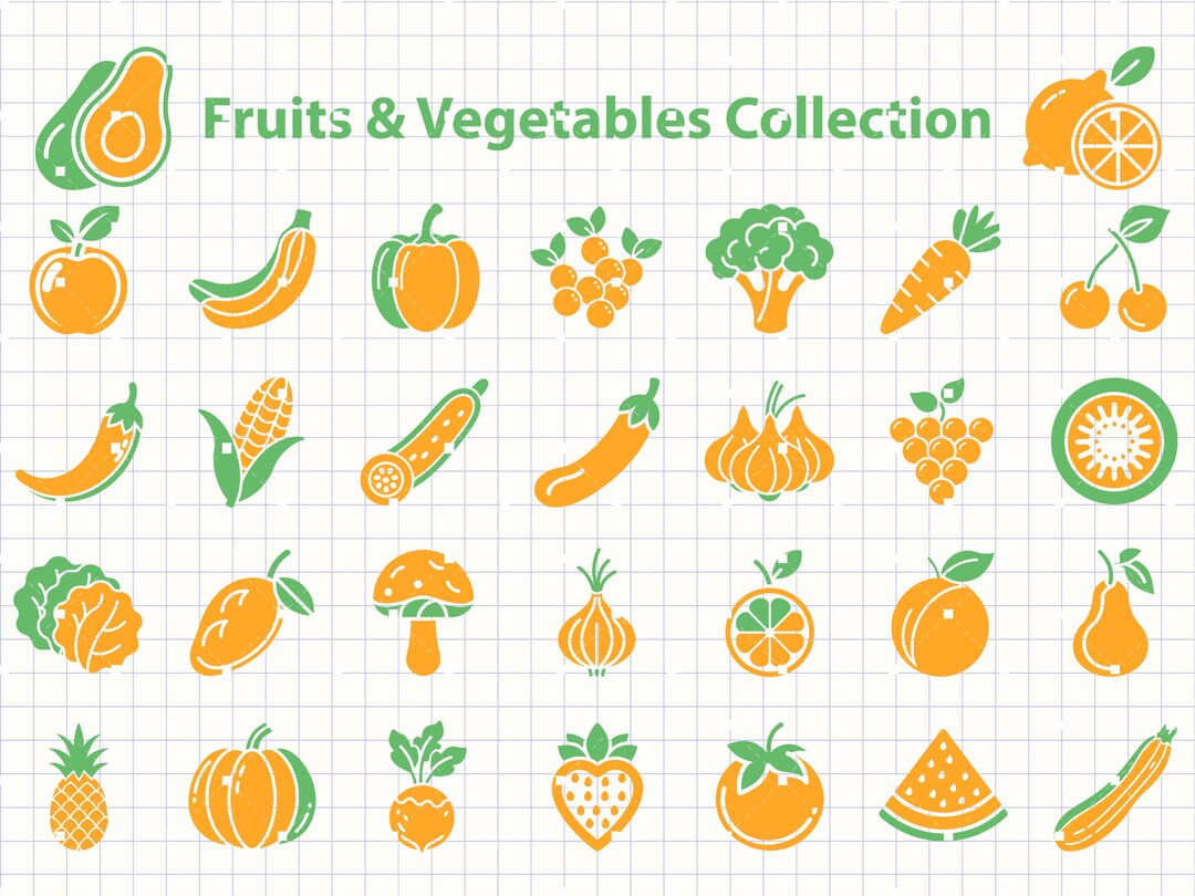 Fruit and Vegetable Clipart, Food SVG, Fresh Produce Graphics for ...