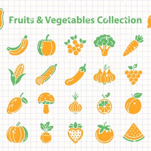 Fruit and Vegetable Clipart, Food SVG, Fresh Produce Graphics for ...