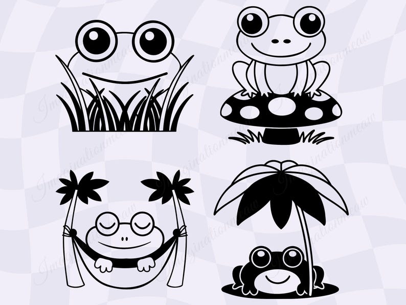 Cute Frog Clipart Bundle, Frog Line Art SVG, Adorable PNG Designs ...