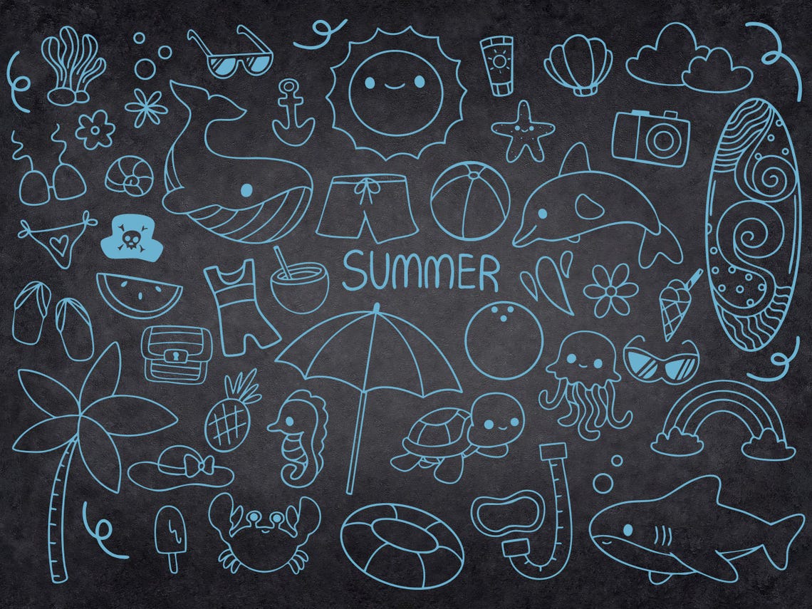 Summer Doodle Clipart, Beach SVG, Summer SVG, Ocean PNG, Tropical ...