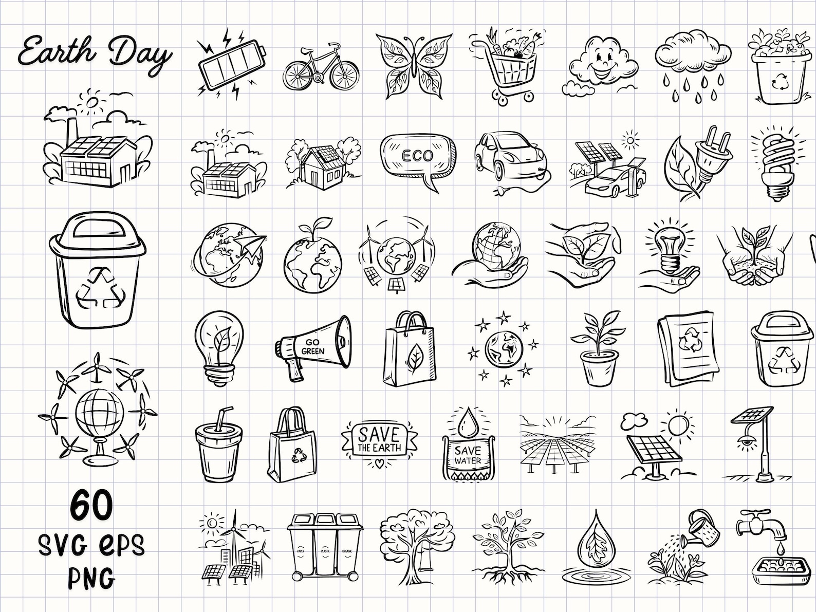 Earth Day Clipart, Eco-friendly SVG, Recycling PNG, Save the Planet Art ...