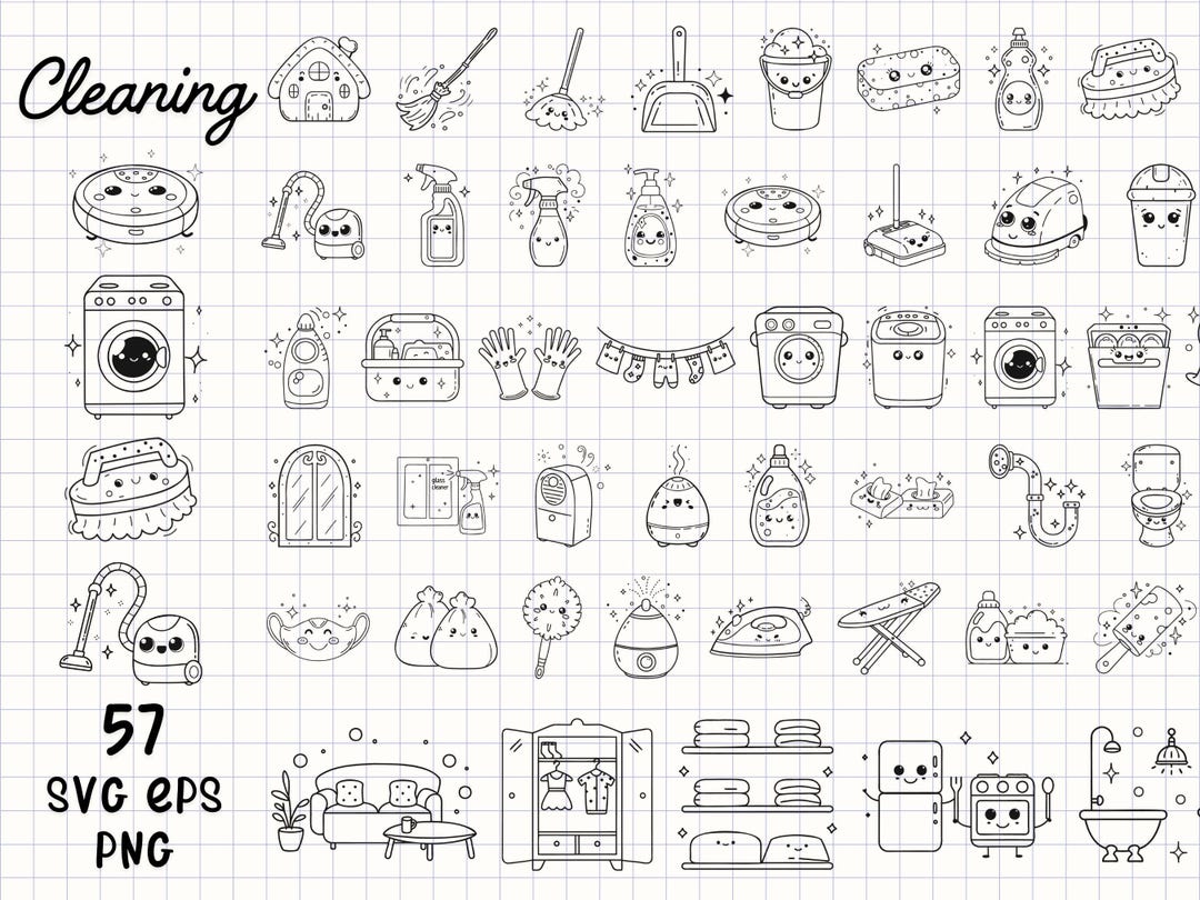 Kawaii Cleaning Clipart, Cute Cleaning SVG, Housekeeping SVG, Cleaning ...