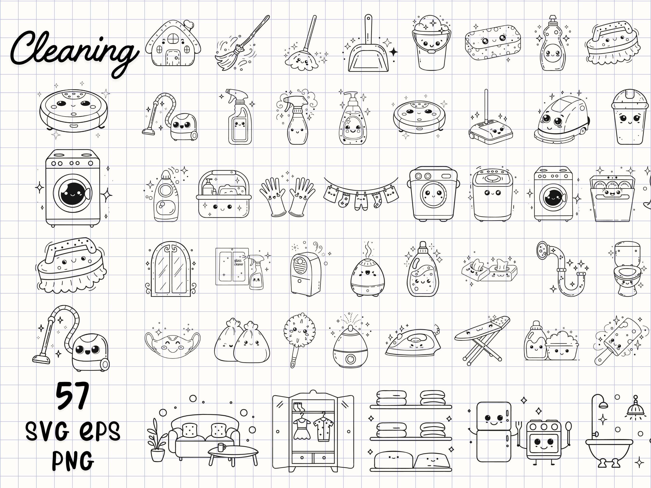 Kawaii Cleaning Clipart, Cute Cleaning SVG, Housekeeping SVG, Cleaning ...