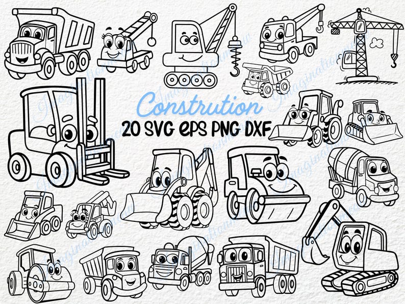 20 Cute Construction Vehicles SVG, Cartoon Truck Clipart, Construction ...