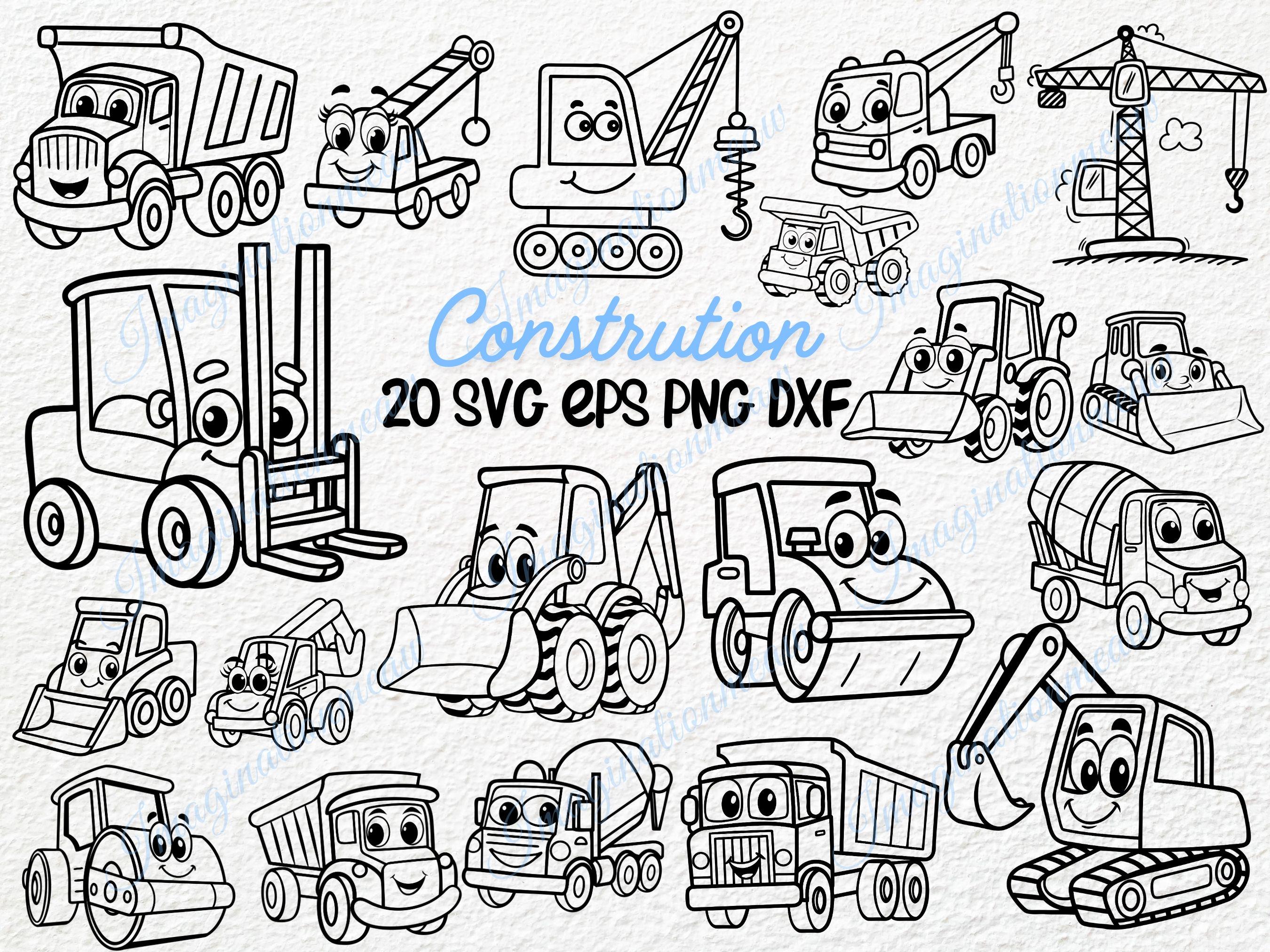 20 Cute Construction Vehicles SVG, Cartoon Truck Clipart, Construction ...