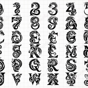 Dragon Alphabet and Numbers Svg, Letter Monogram, Alphabet and Numbers ...
