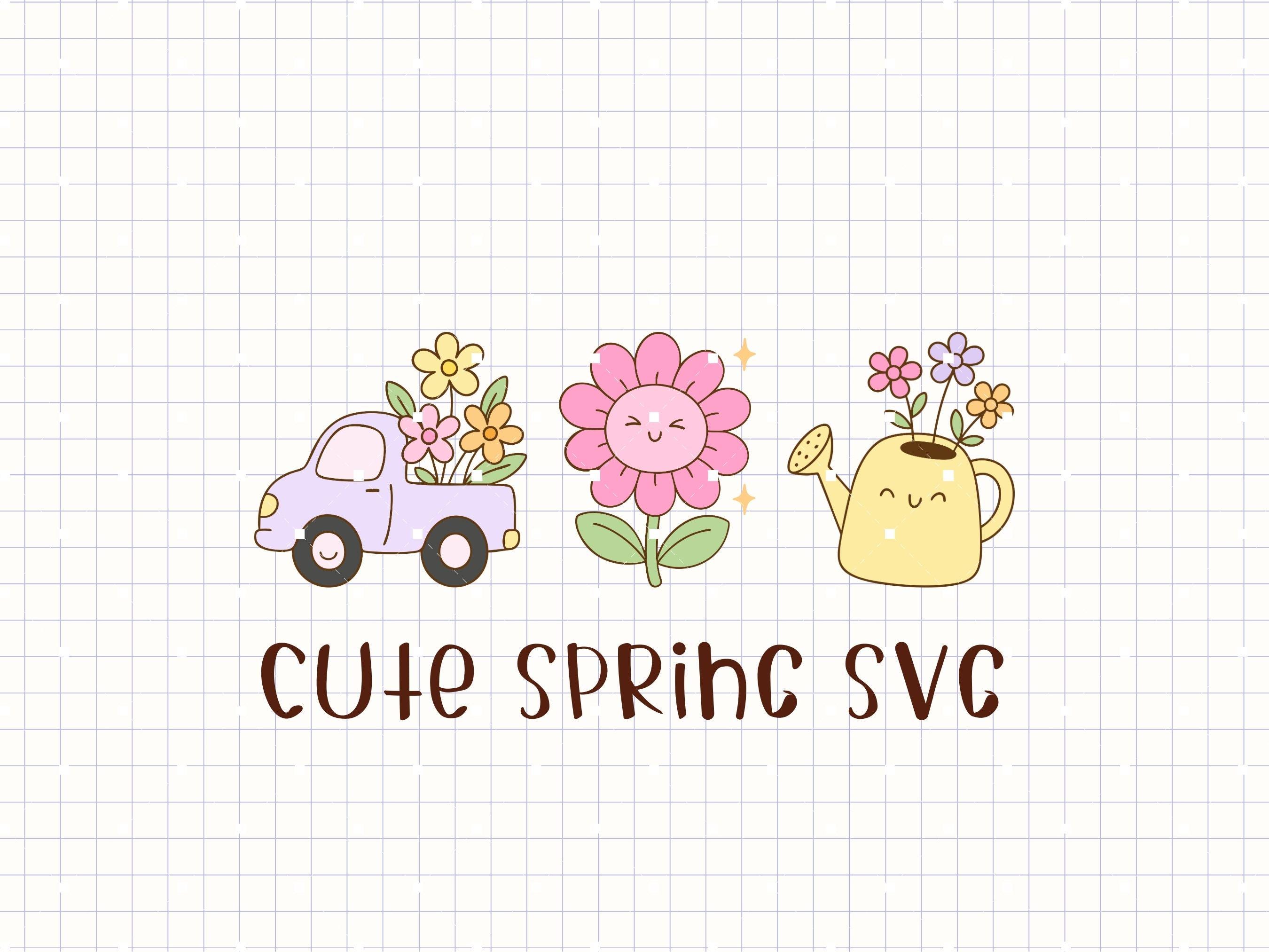 Cute Spring SVG Bundle, Kawaii Flowers Bees Rainbow Clipart, Spring ...