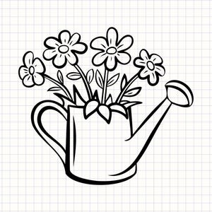 Watering Can Clipart, Garden SVG, Flower PNG, Botanical Doodles, Spring ...