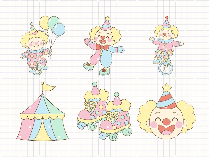 Clowncore Clipart, Pastel Carnival Svg, Kawaii Circus Graphics, Cute ...
