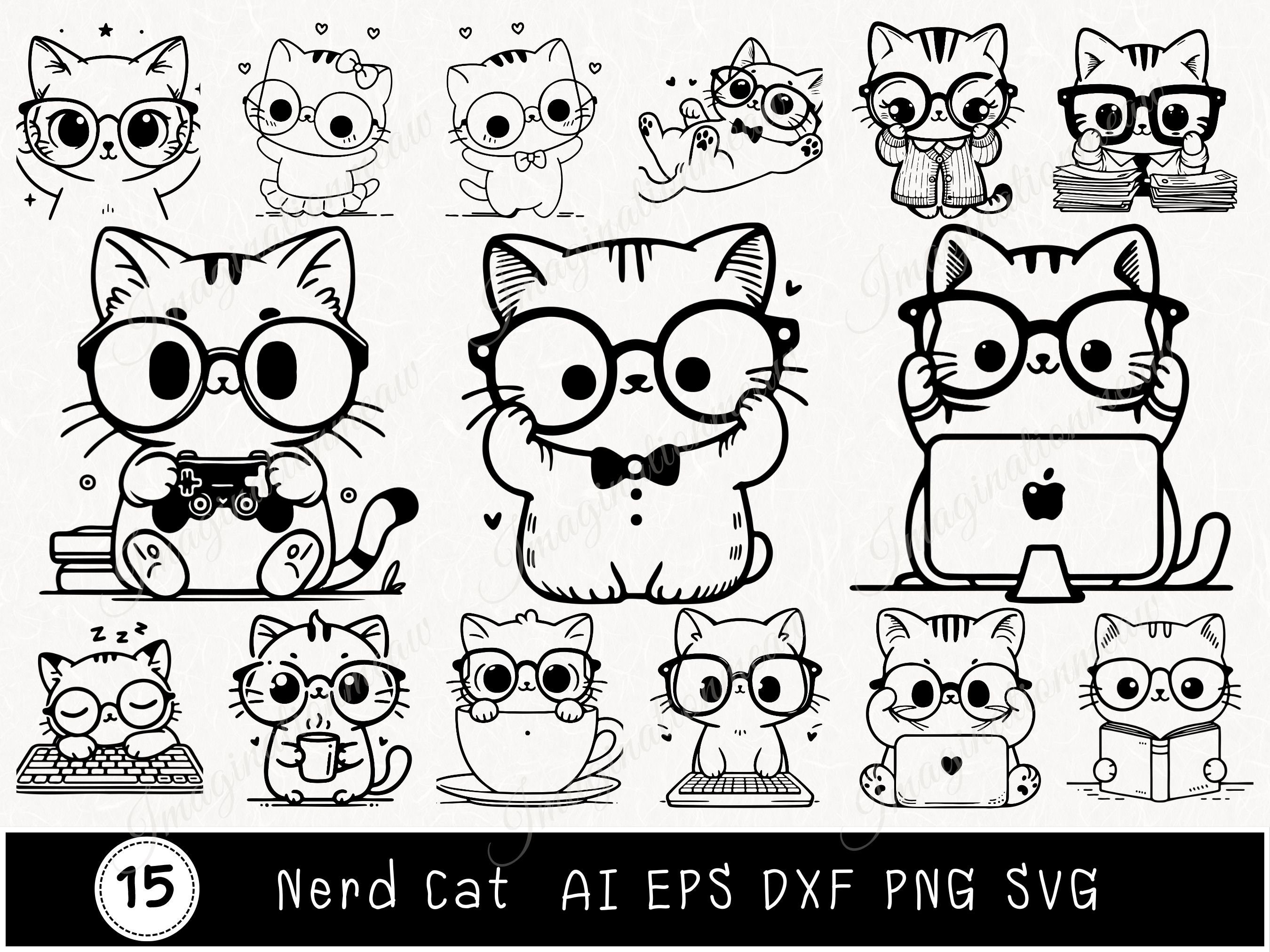 Cute Cat SVG, Nerd Cat SVG, Cat With Glasses Svg, Funny Cat Svg, Cat ...