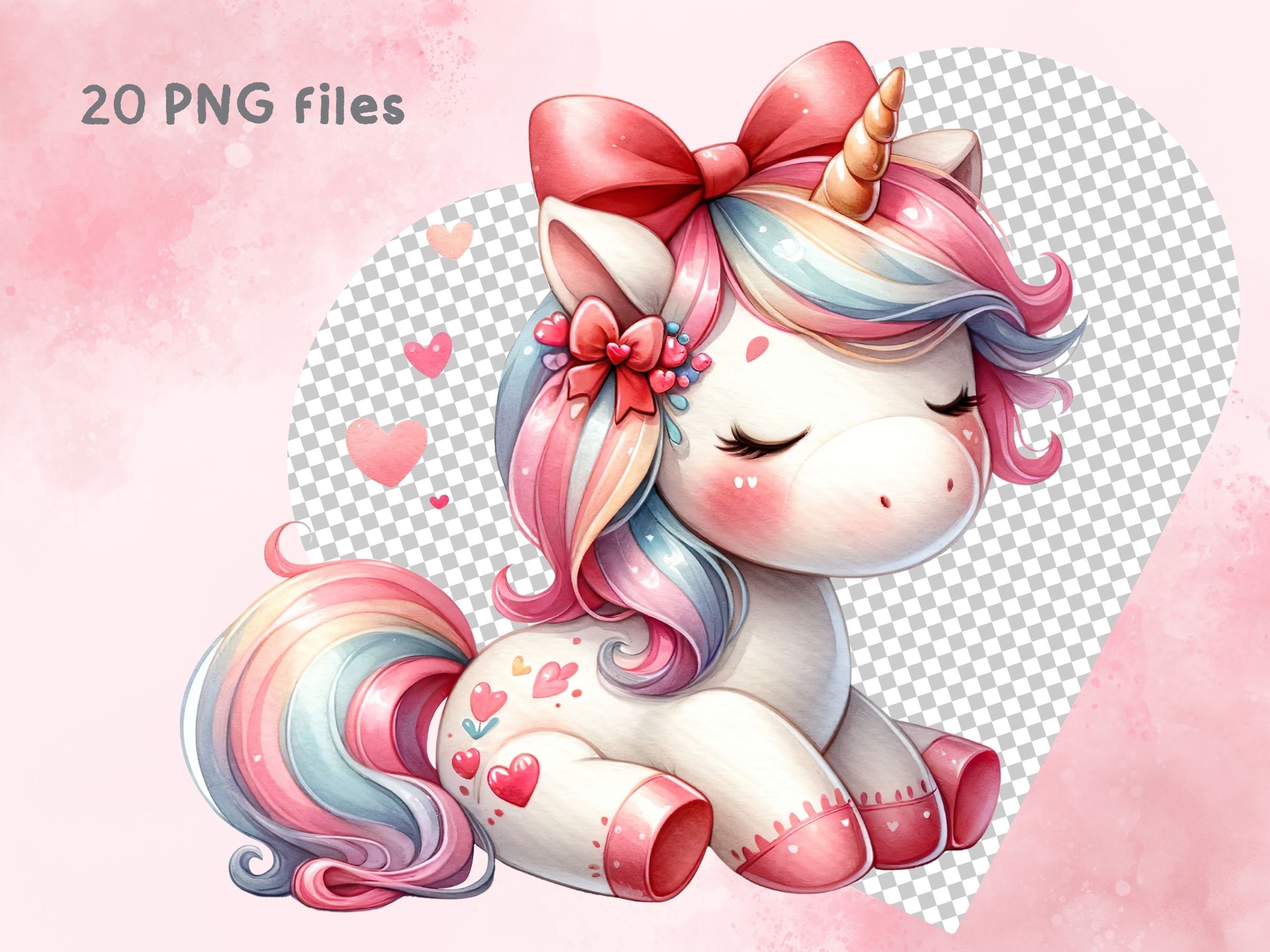Watercolor Valentines Unicorn Collection Clipart, Unicorn Valentines ...
