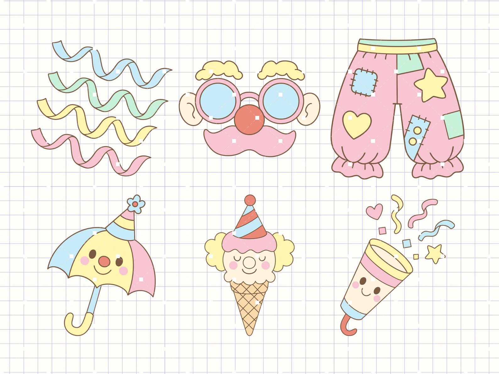 Clowncore Clipart, Pastel Carnival Svg, Kawaii Circus Graphics, Cute ...