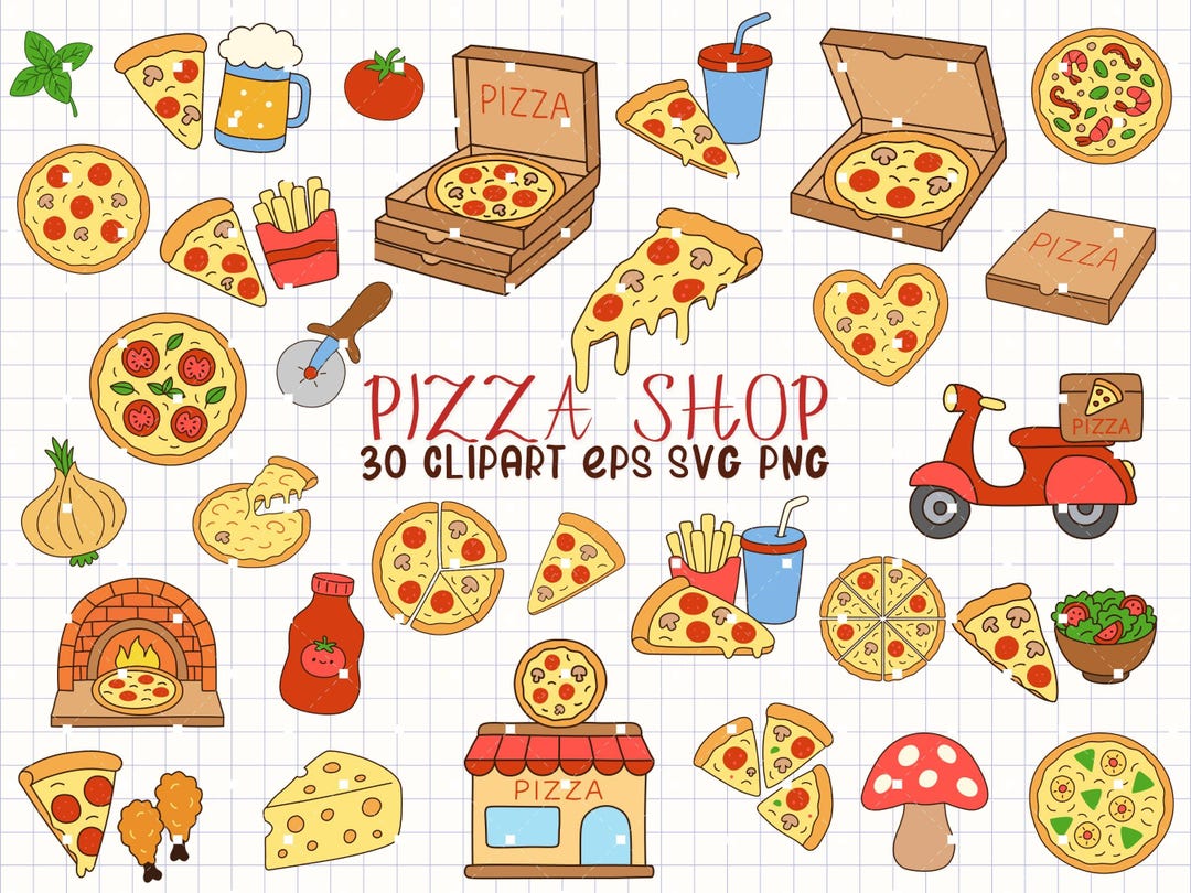 Pizza Svg Bundle, Food Clipart Doodle, Hand Drawn Pizzeria Clipart ...