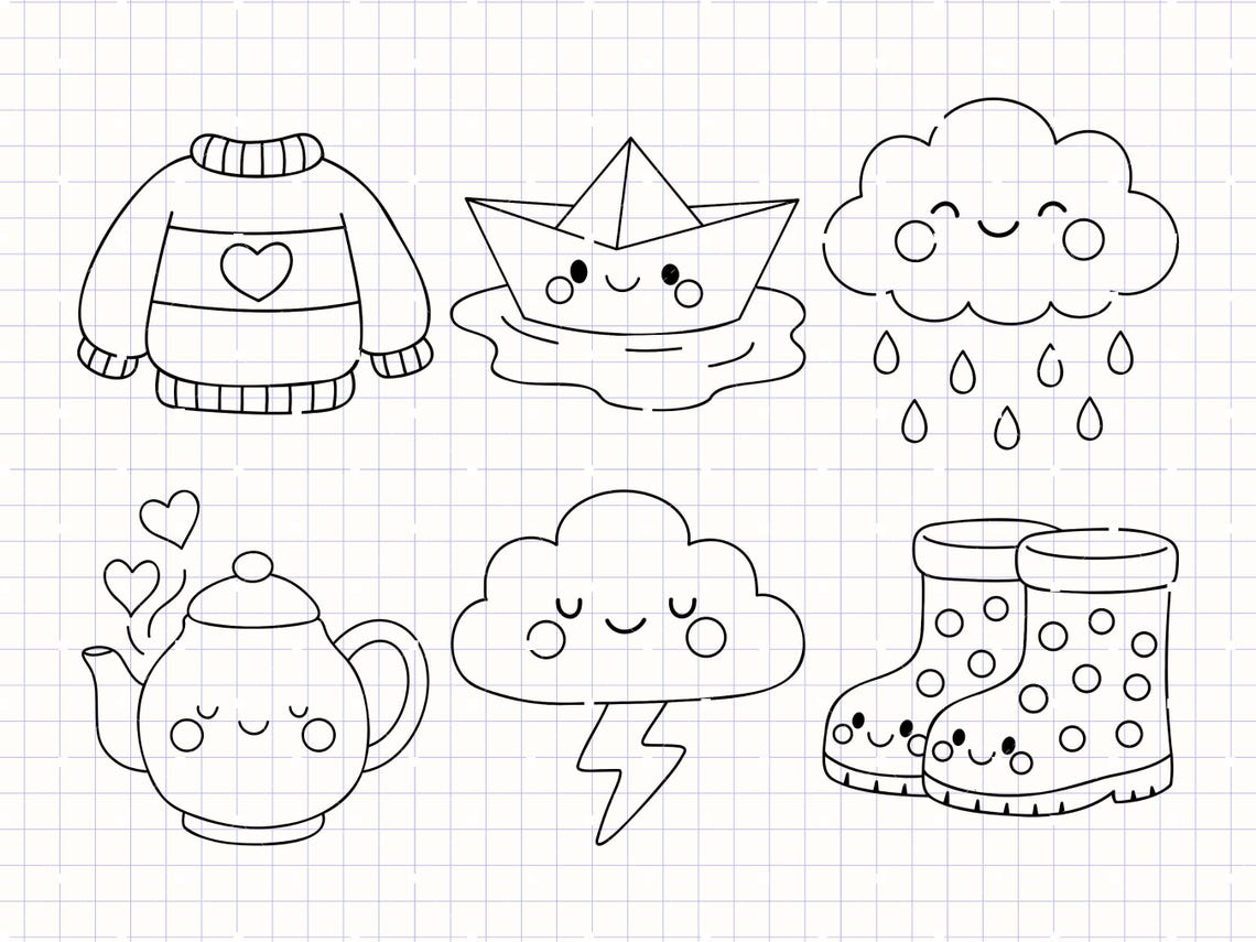 Rainy Day Clipart, Cute Weather Svg, Kawaii Rain Doodles, Rainy Day ...