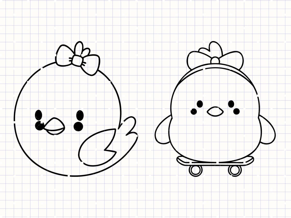 Baby Chicks Line Art Clipart, Cute Chicken SVG, Easter Chick PNG, Farm ...