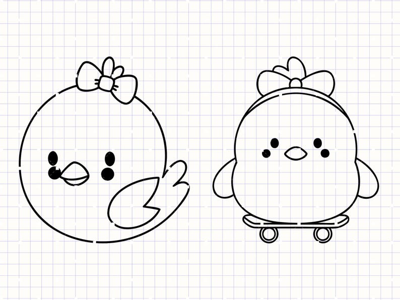 Baby Chicks Line Art Clipart, Cute Chicken SVG, Easter Chick PNG, Farm ...