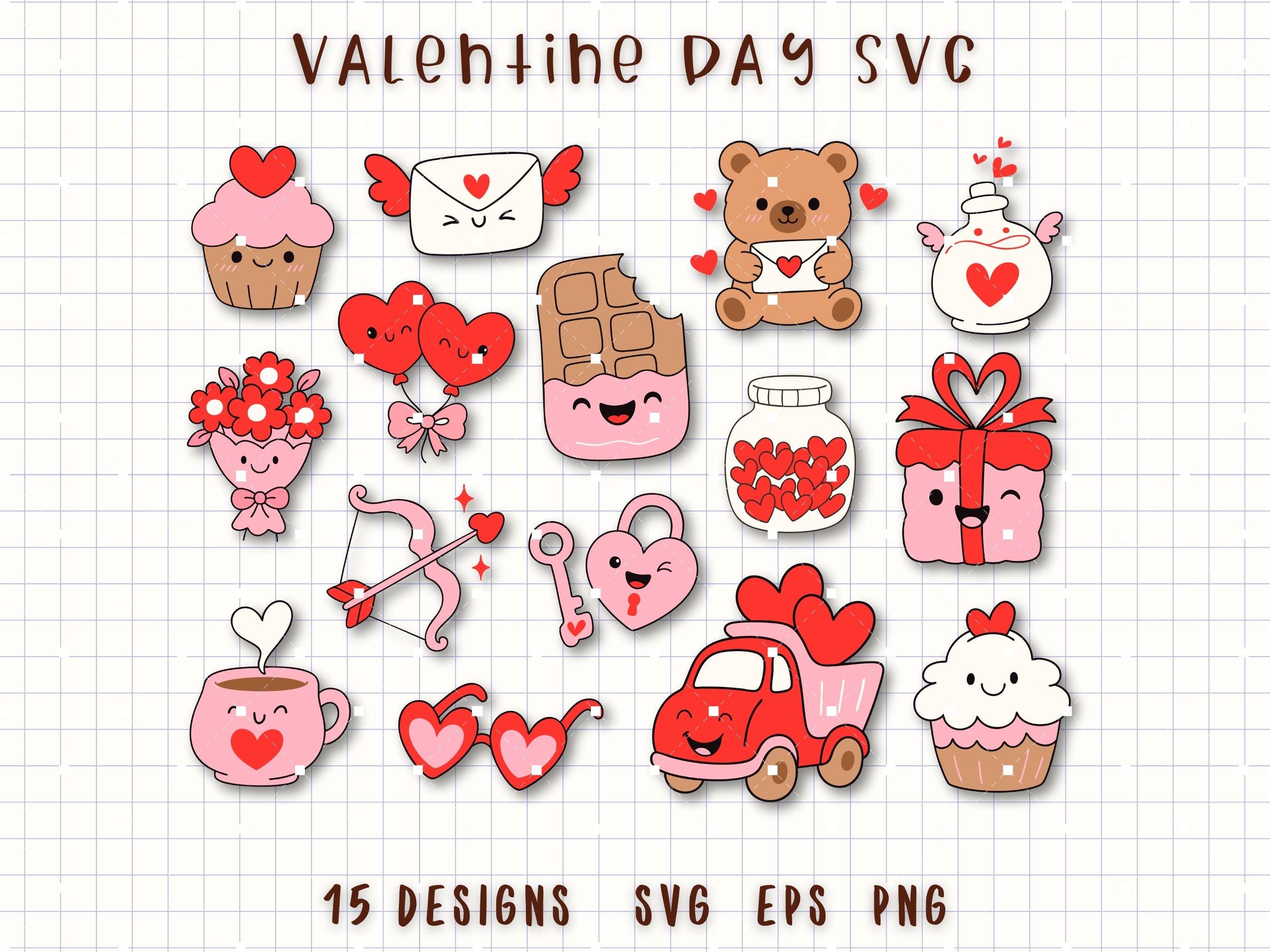 Cute Valentine Clipart Bundle, Kawaii Love SVG Set, Sweet Heart ...