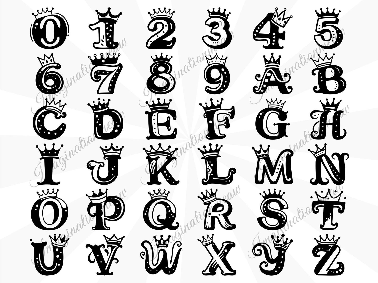 Crown Alphabet Svg, Crown Letters and Numbers Svg, Letter Monogram ...